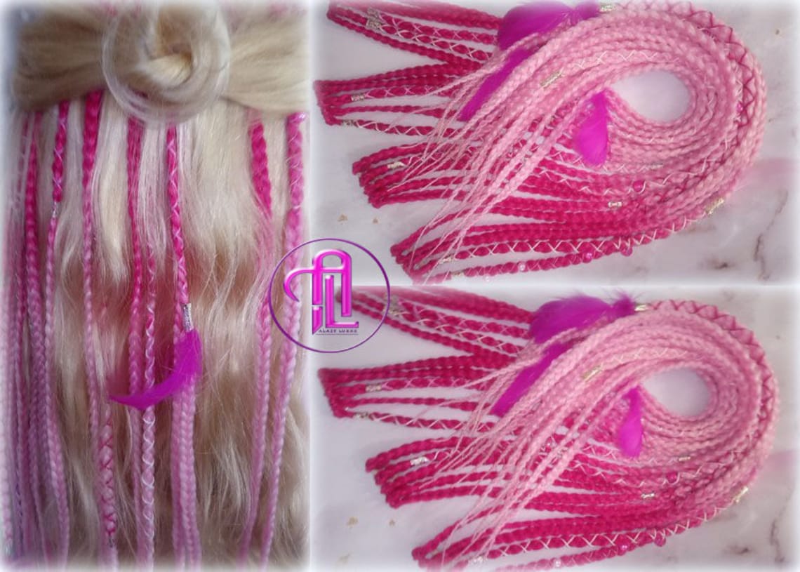 Pink Ombre Clip in Braid Long 24 in Boho Extensions Pink Ombre - Etsy