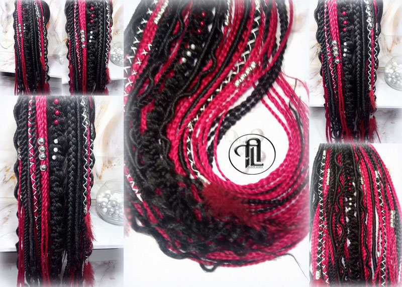 Ponytail Hair Fall Viking Extensions Black Red Elements - Etsy