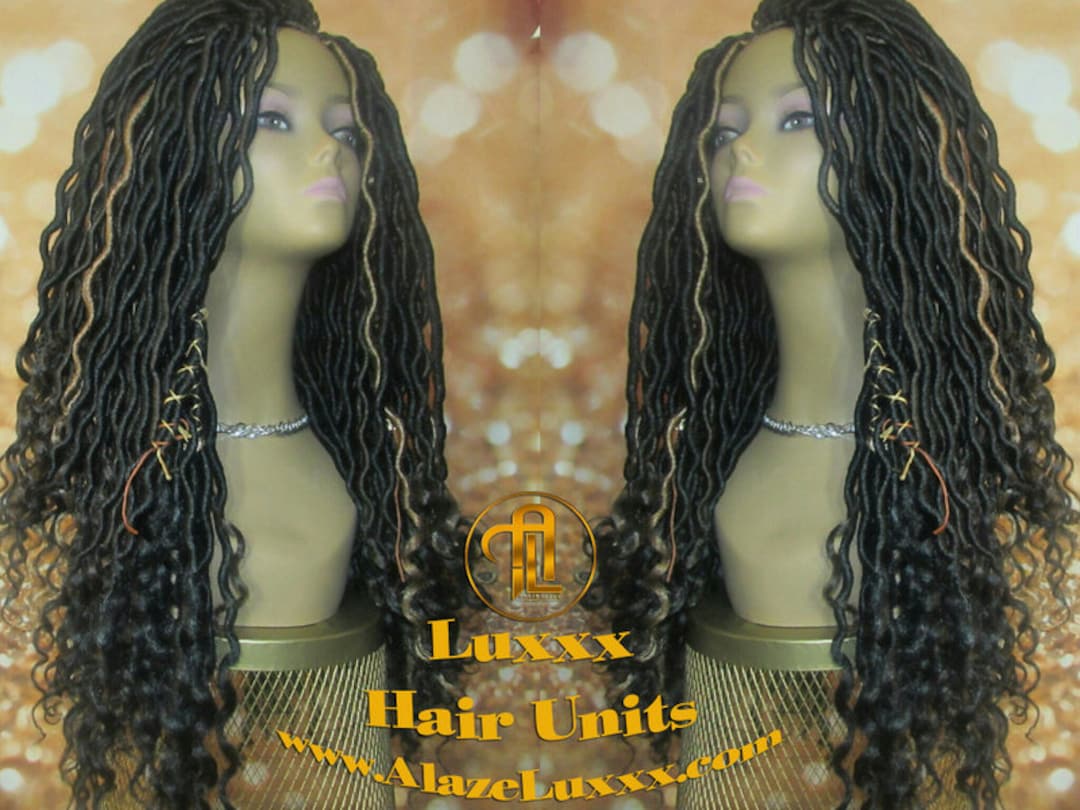 16 in Individual Goddess Faux Locs Crochet Dread Wig Wavy Black Dreads ...