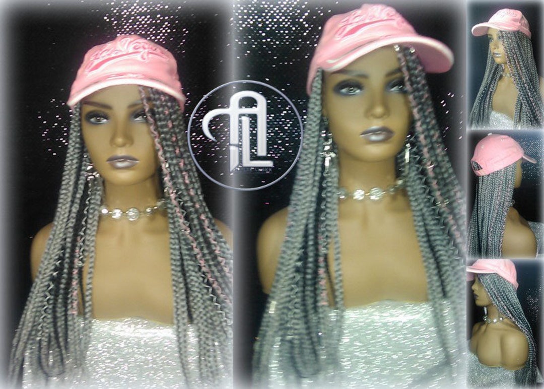 Silver Grey Black Box Braid Hat Wig Gym Hat Baseball Cap Braided Hat ...