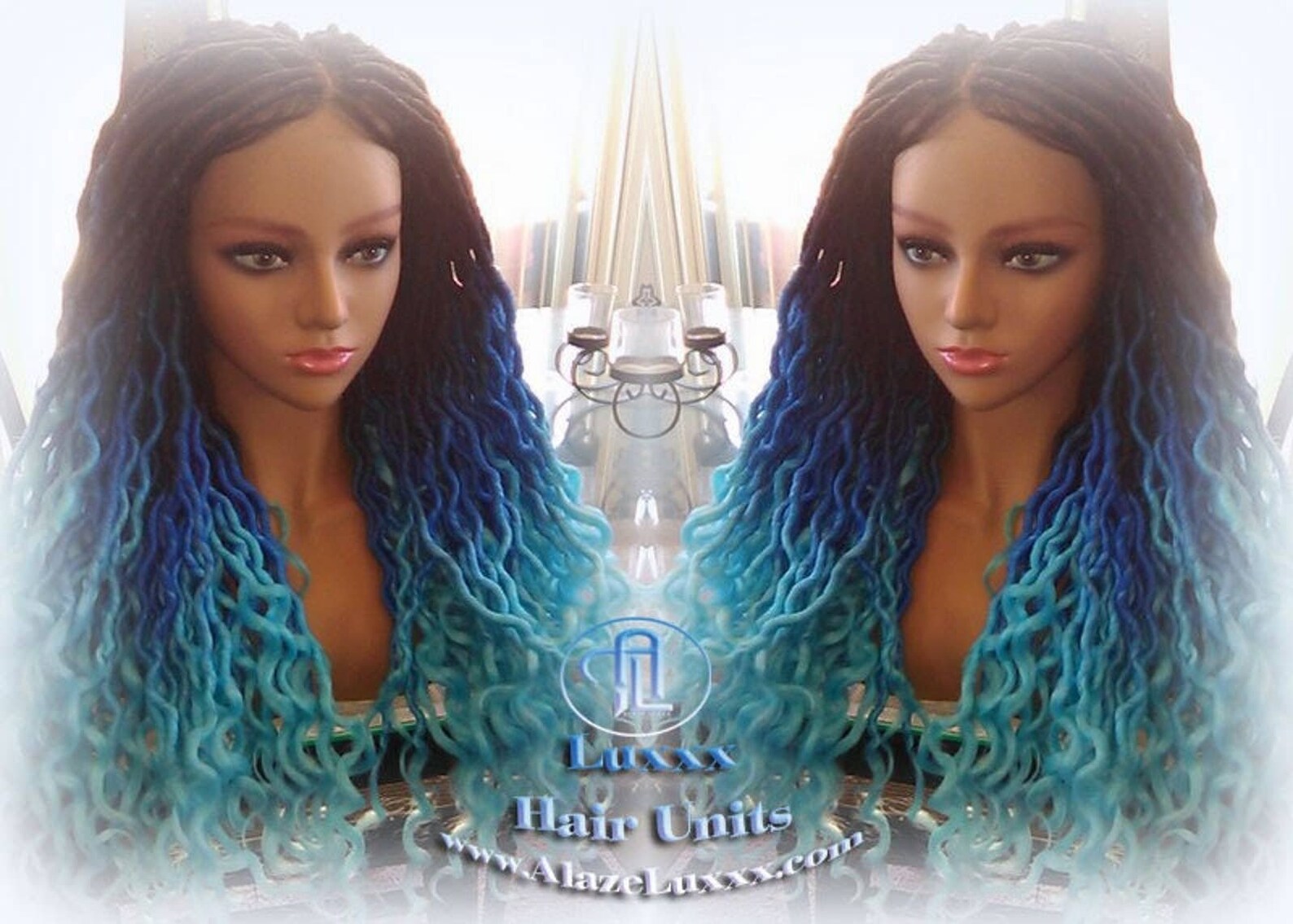 Blue Ombre Goddess Faux Locs Lace Closure W Baby Hairs Faux Loc Wig 4x4 ...