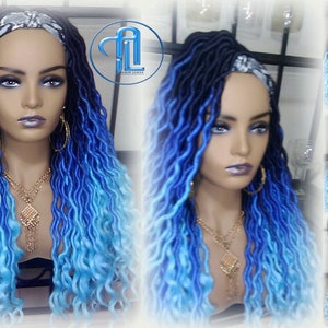 Headband Wig Dreadlock Wig Mermaid Blue Ombre Gradient Goddess Faux ...