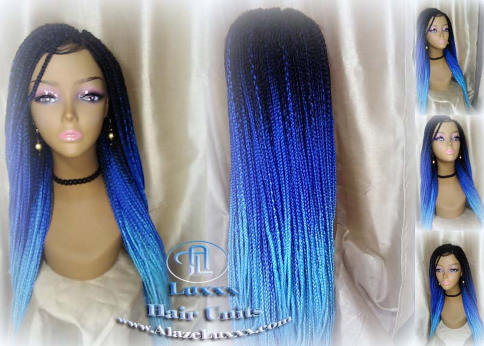 Box Braids Wig Blue Ombre Straight Long Wig Small Medium Royal Sky Baby ...
