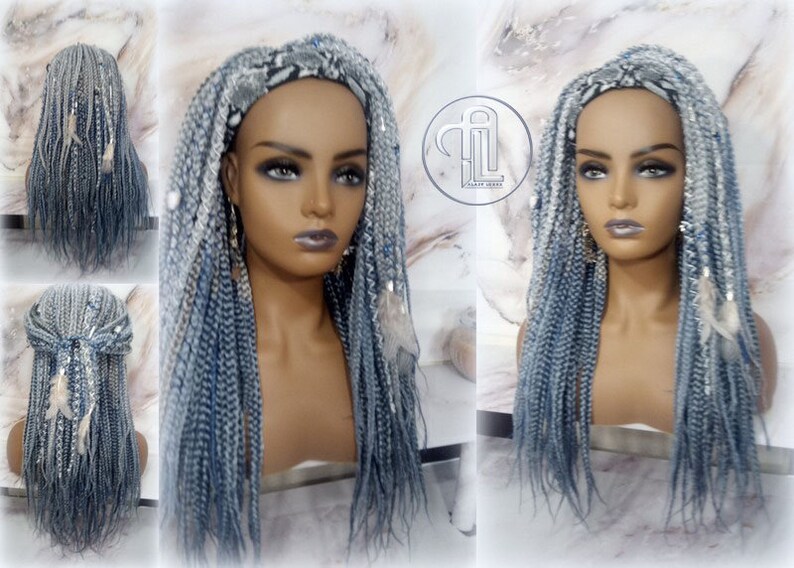 Viking Headband Wig Silver Blue Goddess Faux Dread Locs Gypsy Boho ...