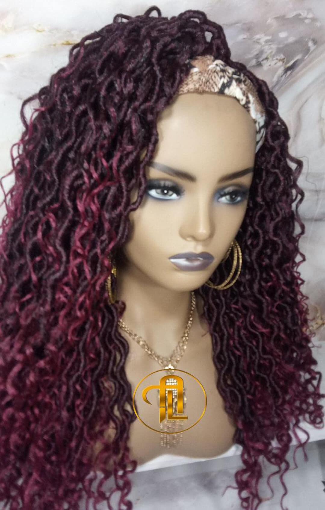 Headband Wig Mix Burgundy Black Ombre River Boho Loc Wig Goddess Faux ...