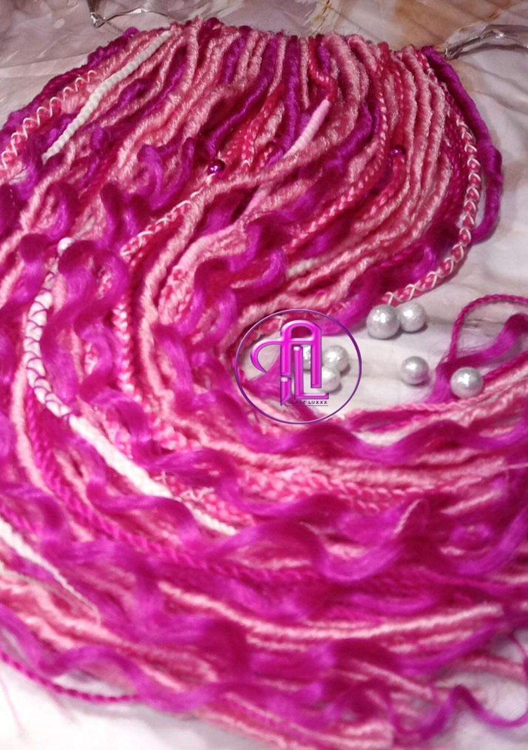 Pink White Curl SE 75 Piece Set Straight Wavy Dreads Textured Braid ...