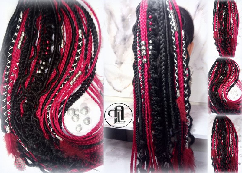 Ponytail Hair Fall Viking Extensions Black Red Elements - Etsy