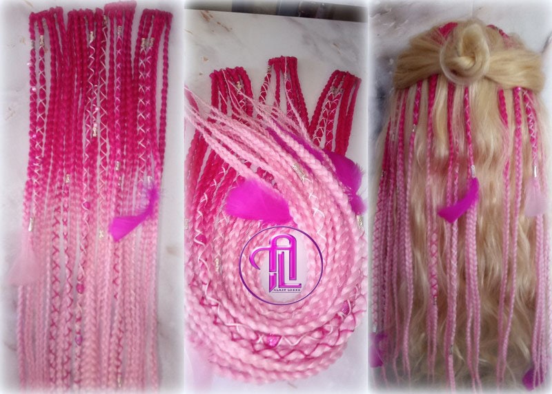 Pink Ombre Clip in Braid Long 24 in Boho Extensions Pink Ombre - Etsy