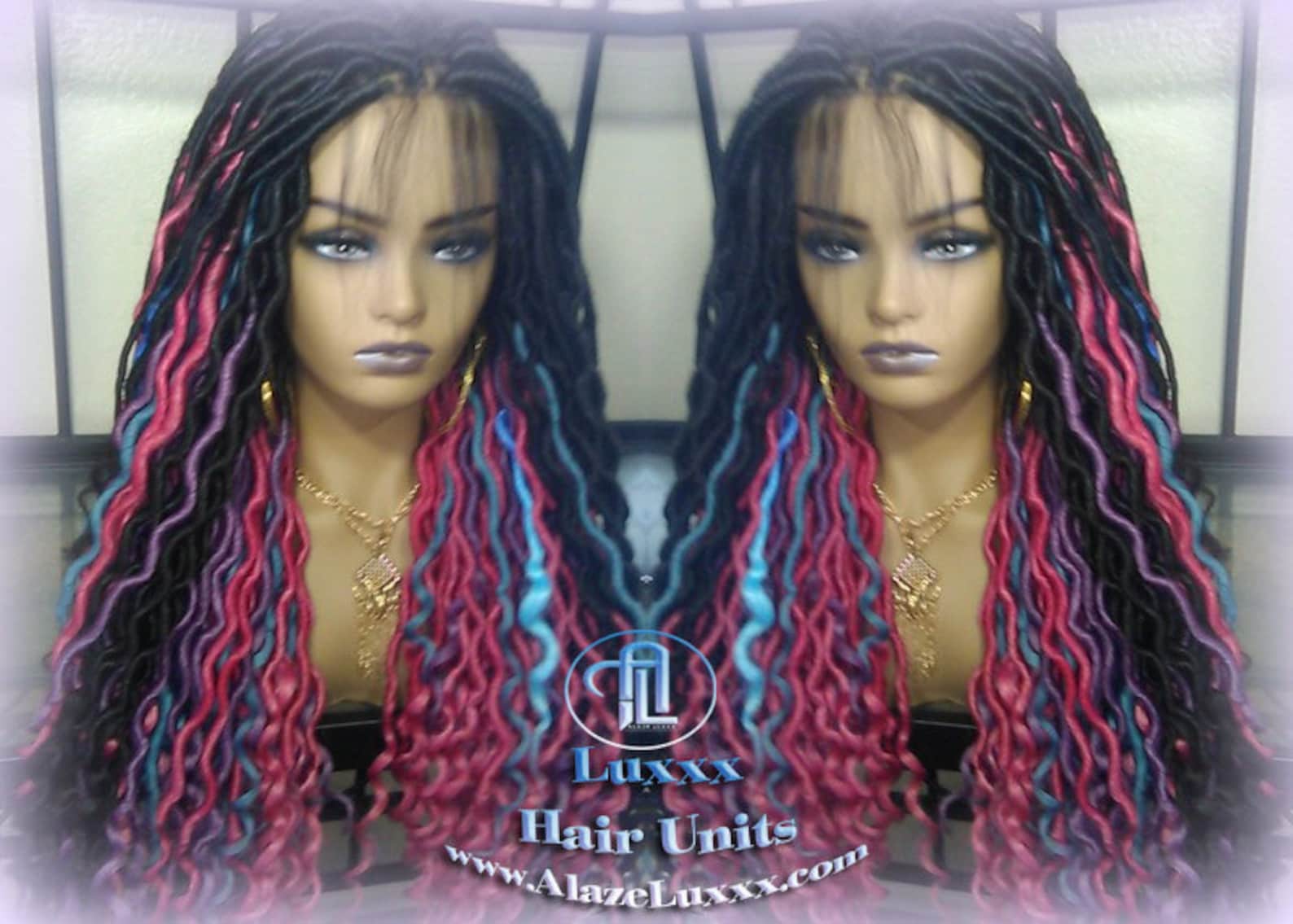 Blue Pink Purple Teal Ombre Goddess Faux Locs Lace Closure w | Etsy