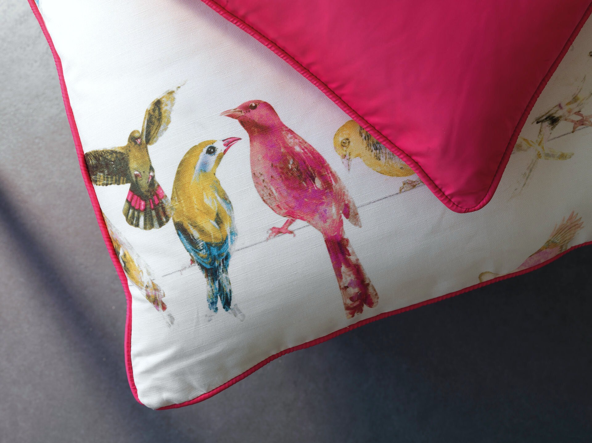 Birdsong!by the Meter Bird Print /pink Birds/linen/fabric//by the Meter ...