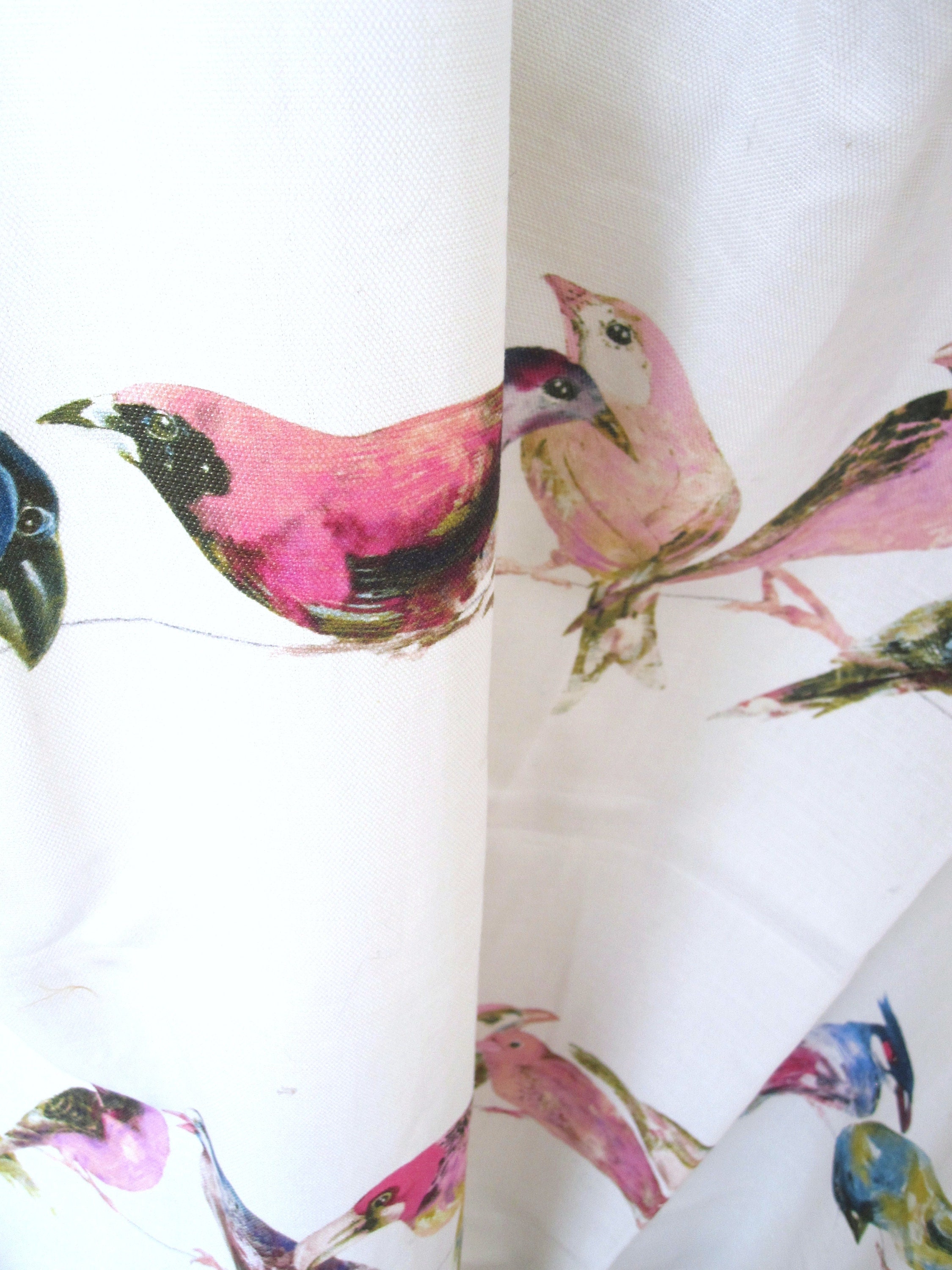Birdsong!by the Meter Bird Print /pink Birds/linen/fabric//by the Meter ...