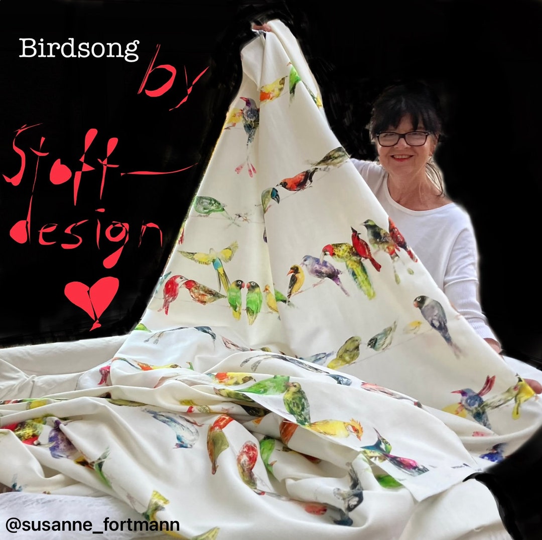 BIRDSONG Bird Printing Birds/linen Fabric/tissu/fabric/textile/toile De ...