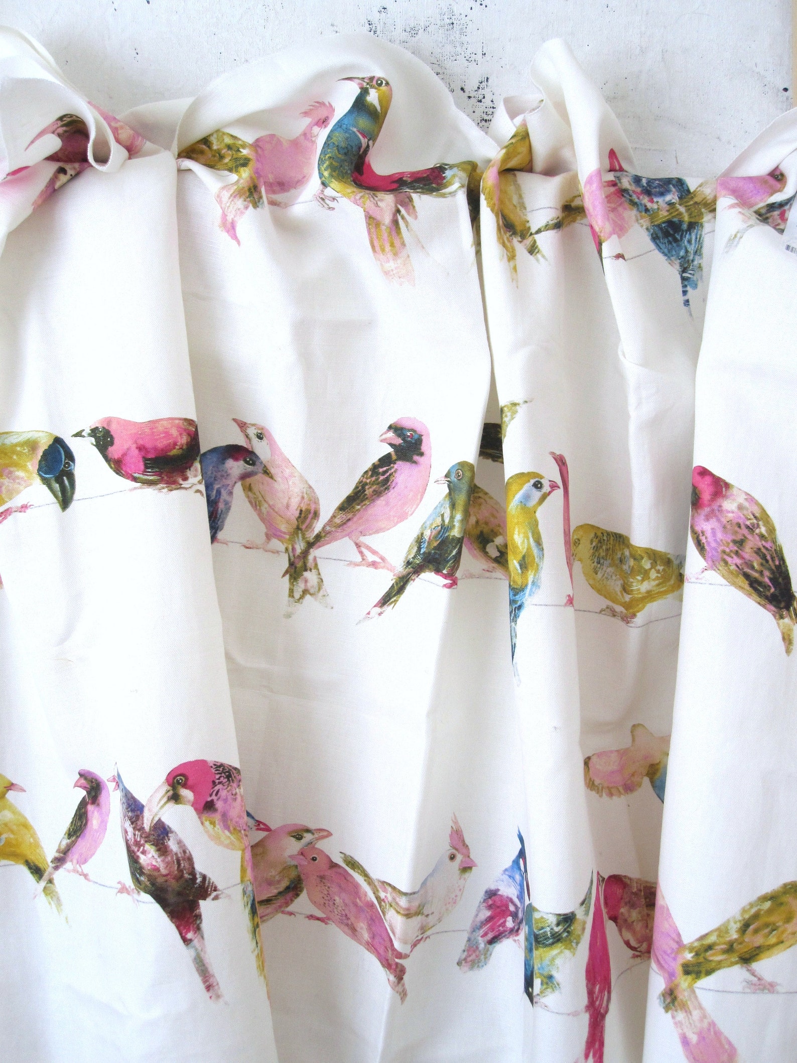 Birdsong!by the Meter Bird Print /pink Birds/linen/fabric//by the Meter ...