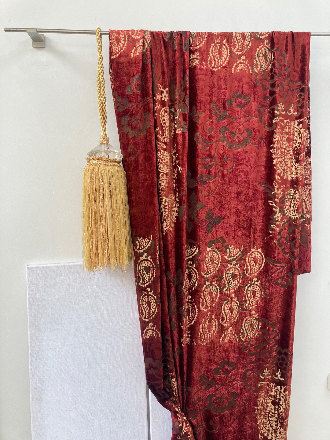 SALE% SEMIRA *luxury Panne Velvet Oriental Ruby Red Velour Upholstery ...
