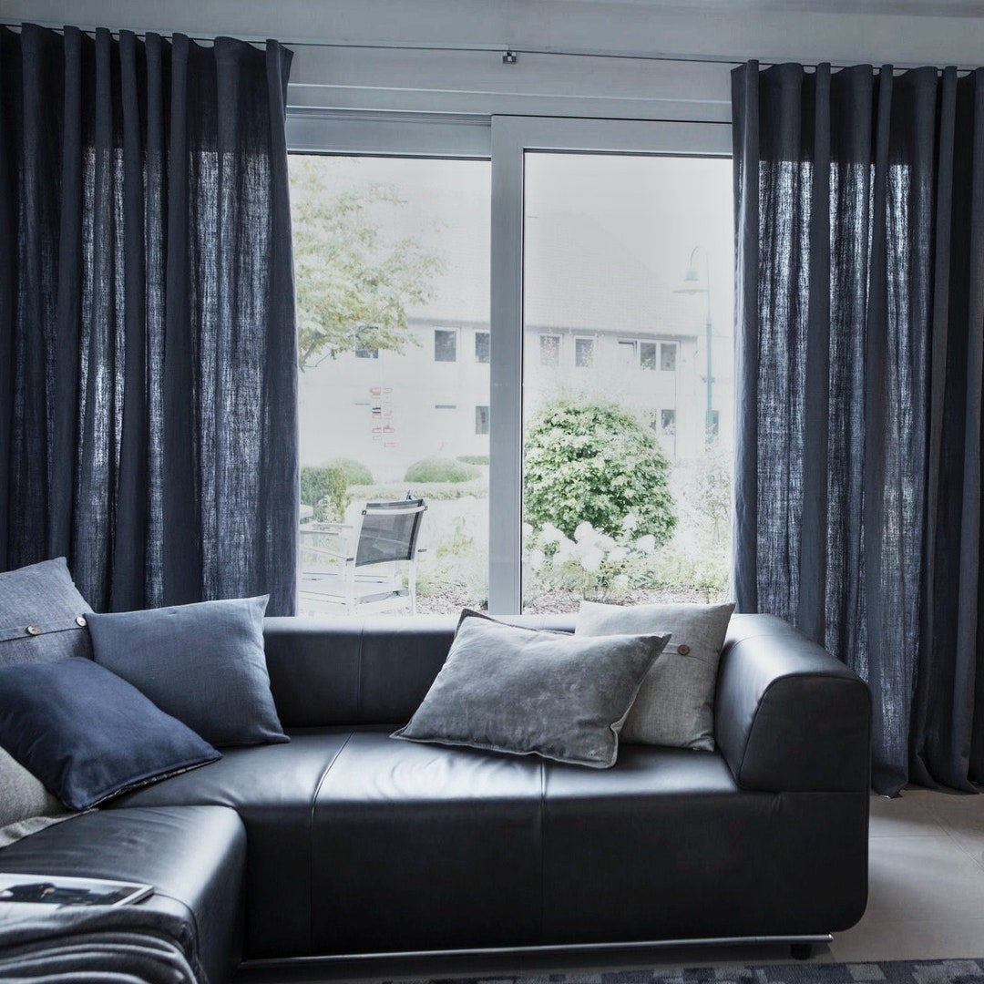 STONE WASHED Fabric by the Meter Blue Casual 100% Linen Upholstery ...