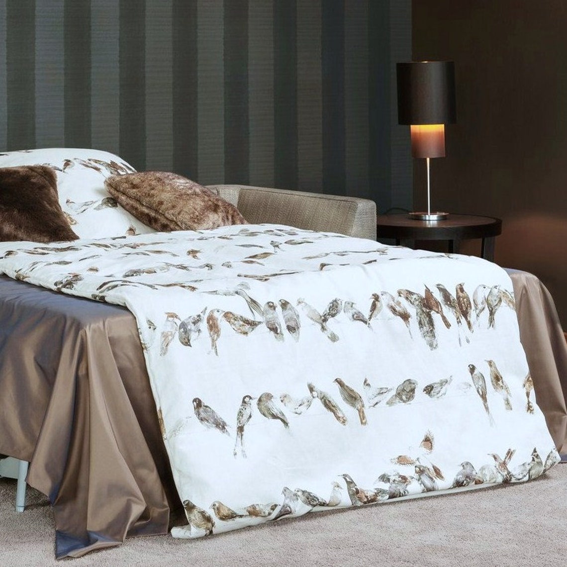 Birdsong!by the Meter Bird Print /pink Birds/linen/fabric//by the Meter ...