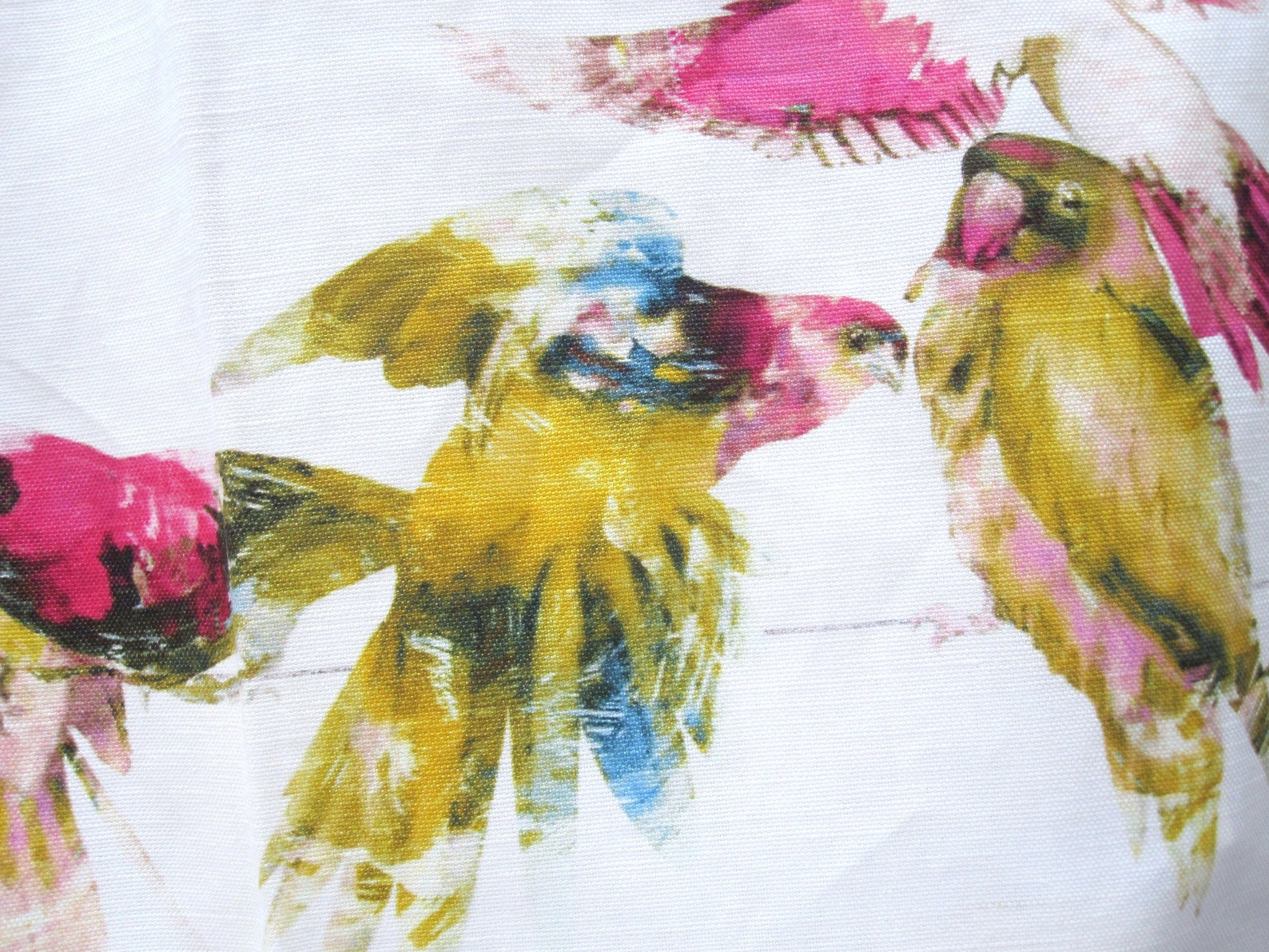 Birdsong!by the Meter Bird Print /pink Birds/linen/fabric//by the Meter ...