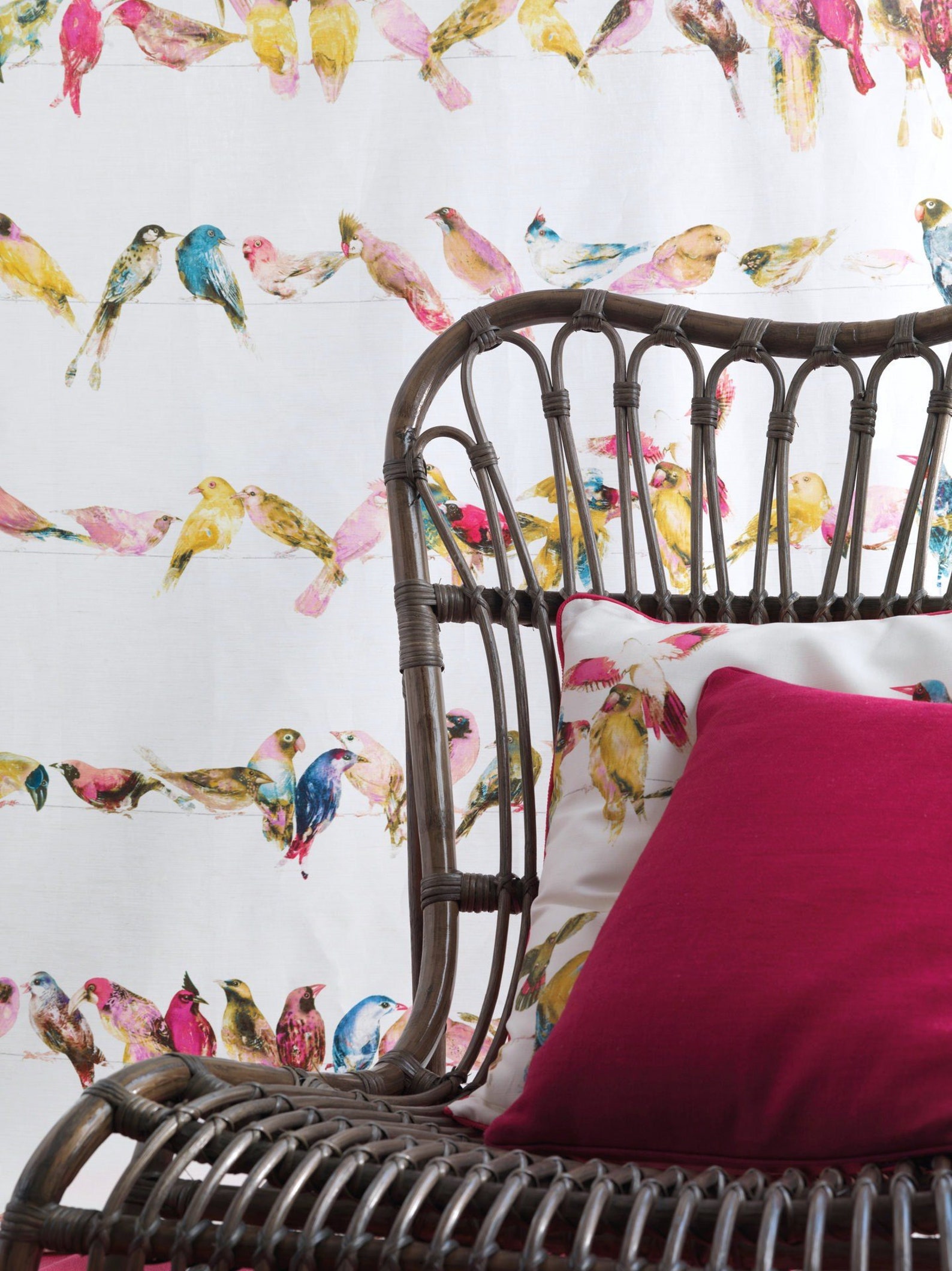 Birdsong!by the Meter Bird Print /pink Birds/linen/fabric//by the Meter ...