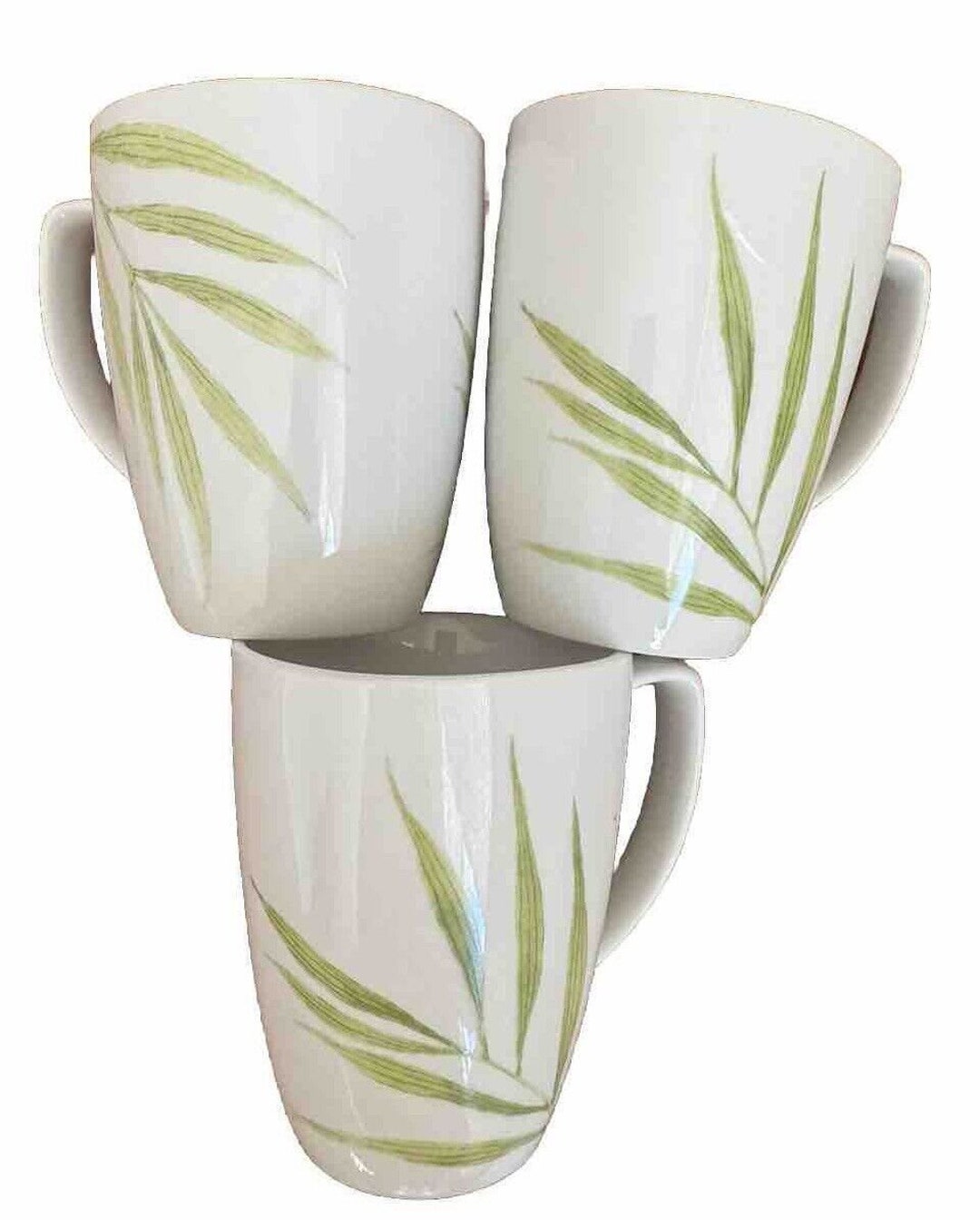 Corelle Set 3 Coordinates Bamboo Leaf Porcelain 12 Oz Coffee Tea Mugs ...