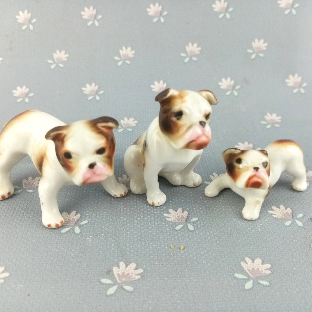 Vintage Bulldog Figures, Porcelain Bone China Dogs, Dog Body, Altered ...