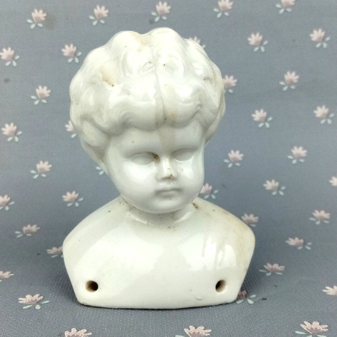Antique Doll Head, Shoulder Head, Large Antique German Glazed Porcelain ...