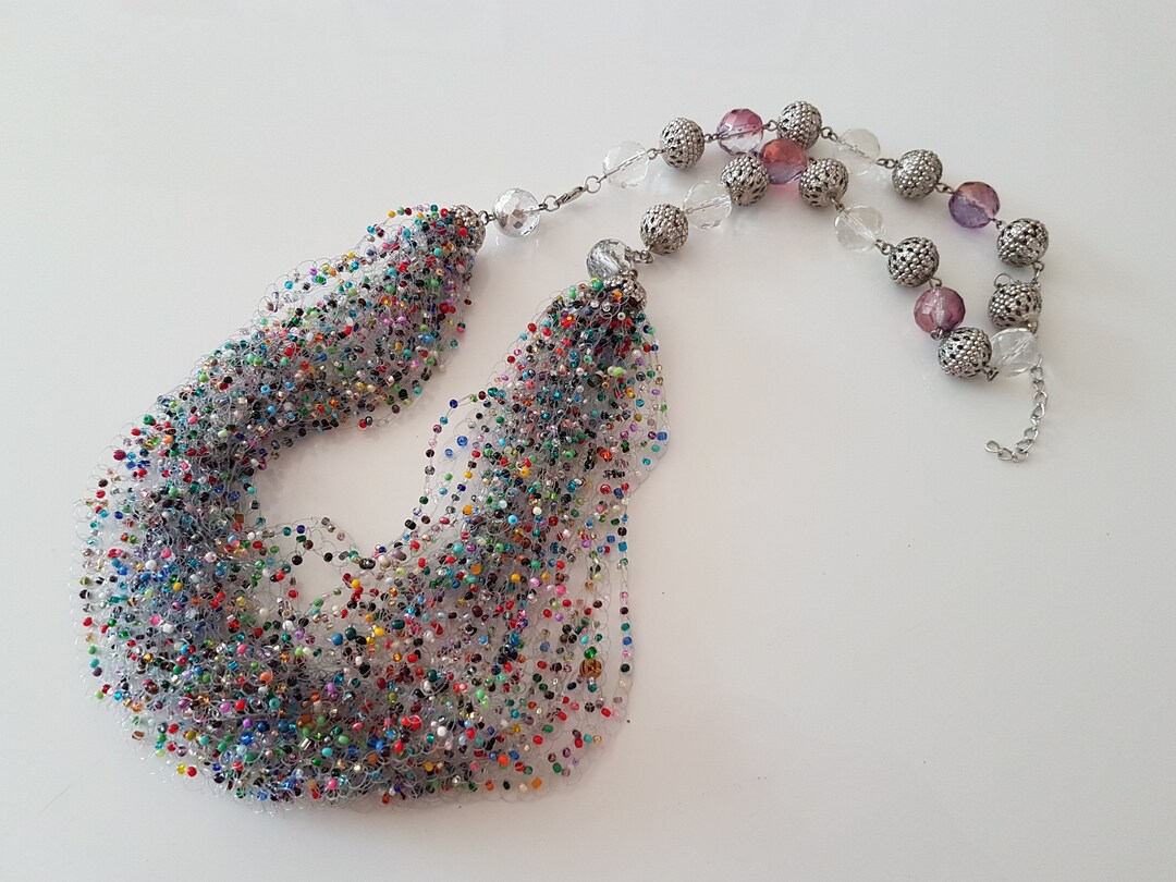 Necklace, Multicolored Seed Bead and Glass Necklace, Transform Necklace ...