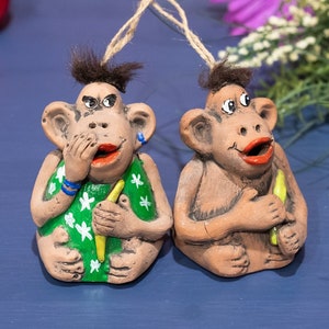 Monkey Bell Set of Male Female Couple Gift Ornament Tree Hanging ...