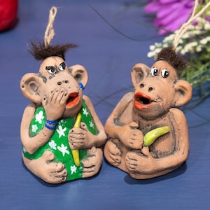Monkey Bell Set of Male Female Couple Gift Ornament Tree Hanging ...