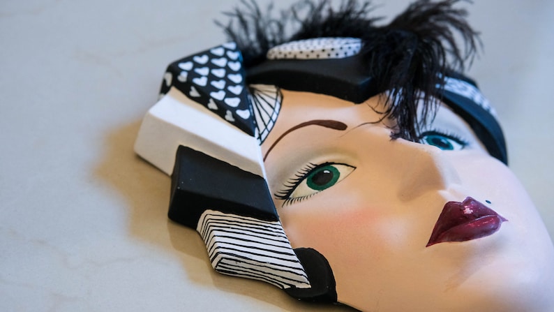 90's Signed Lady Mask Ceramic Authentic Carnival Face Wall Hanging Hand ...