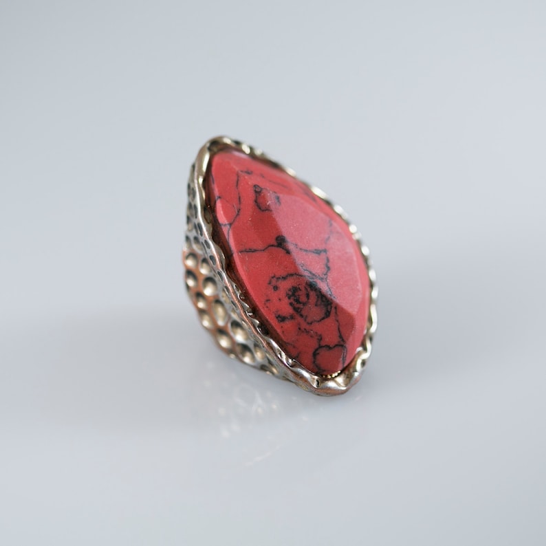 Coral Ring Geometric Shape Wide Band Statement Boho Bold Edgy | Etsy