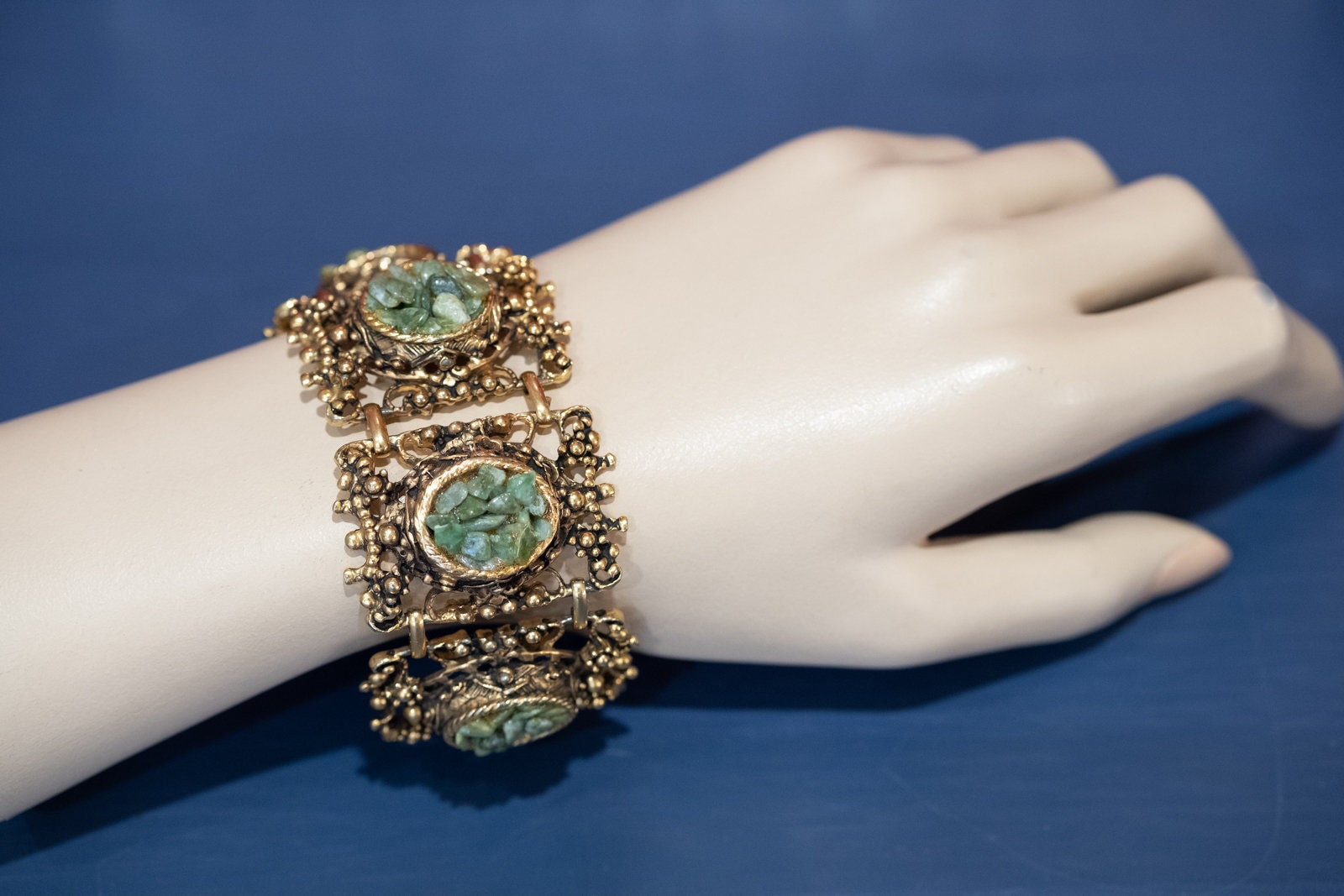 Nephrite Jade Bracelet Gold Plated Crushed Druzy Dyed Stones | Etsy