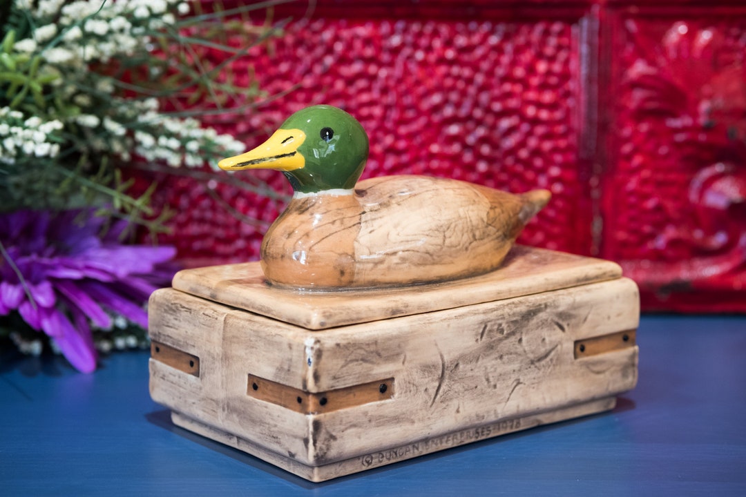 1970's Duck Candy Dish Jewelry Box Vintage Ceramic Trinket Lake Coastal ...