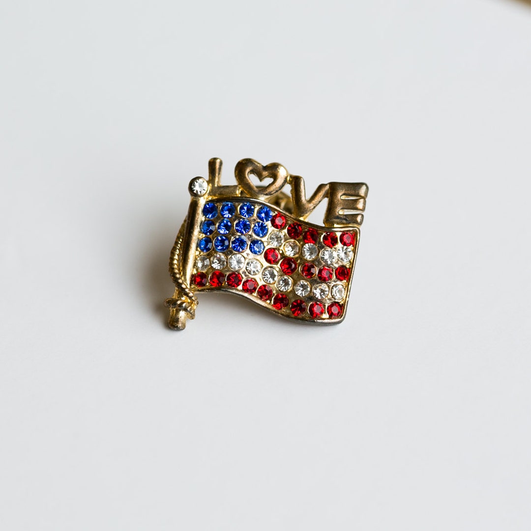 US Flag Vintage Patriotic Enamel Pin Badge I Love America Memorial Day ...