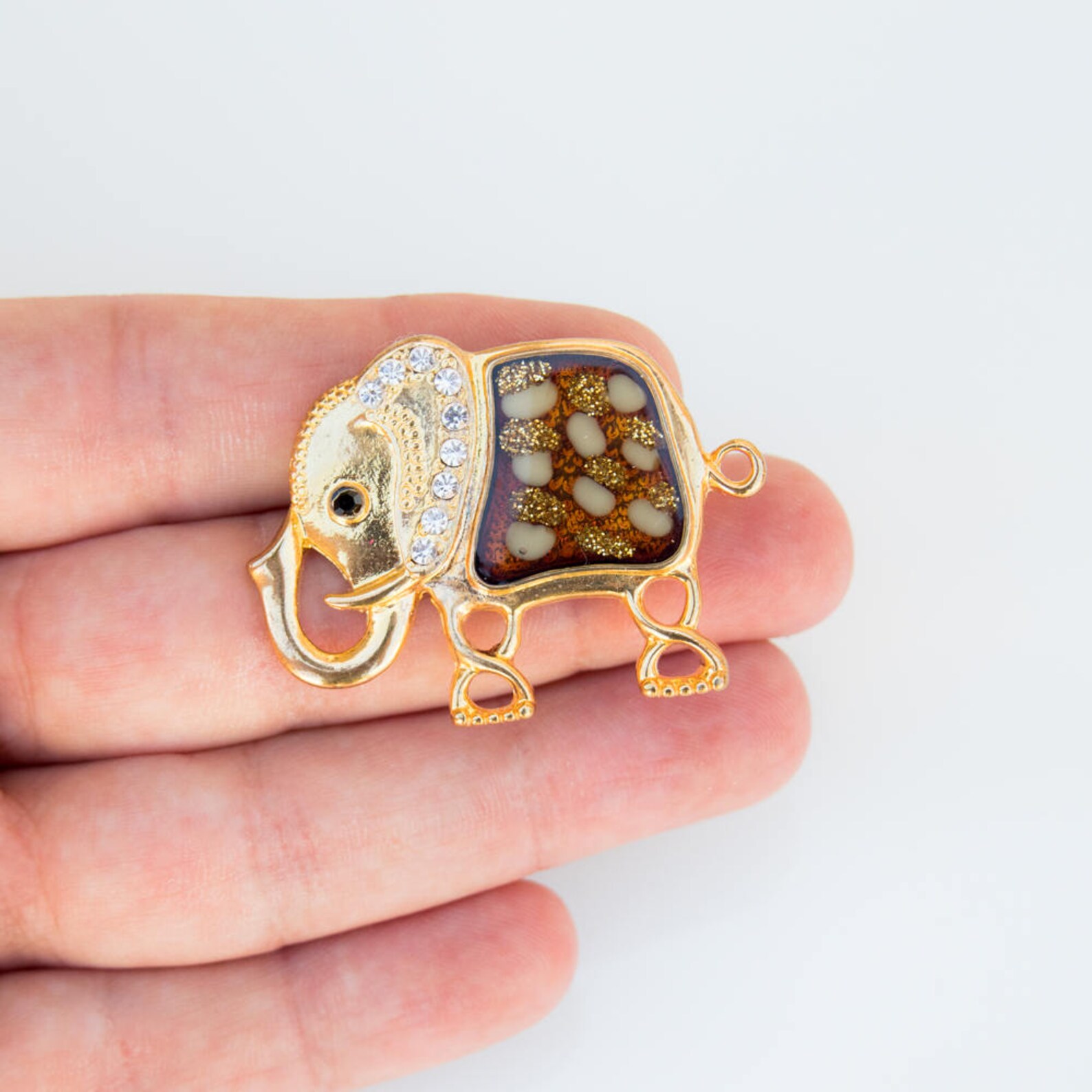Good Luck Brooch Elephant Pin Meditation Yoga Gold Plated Inlay ...