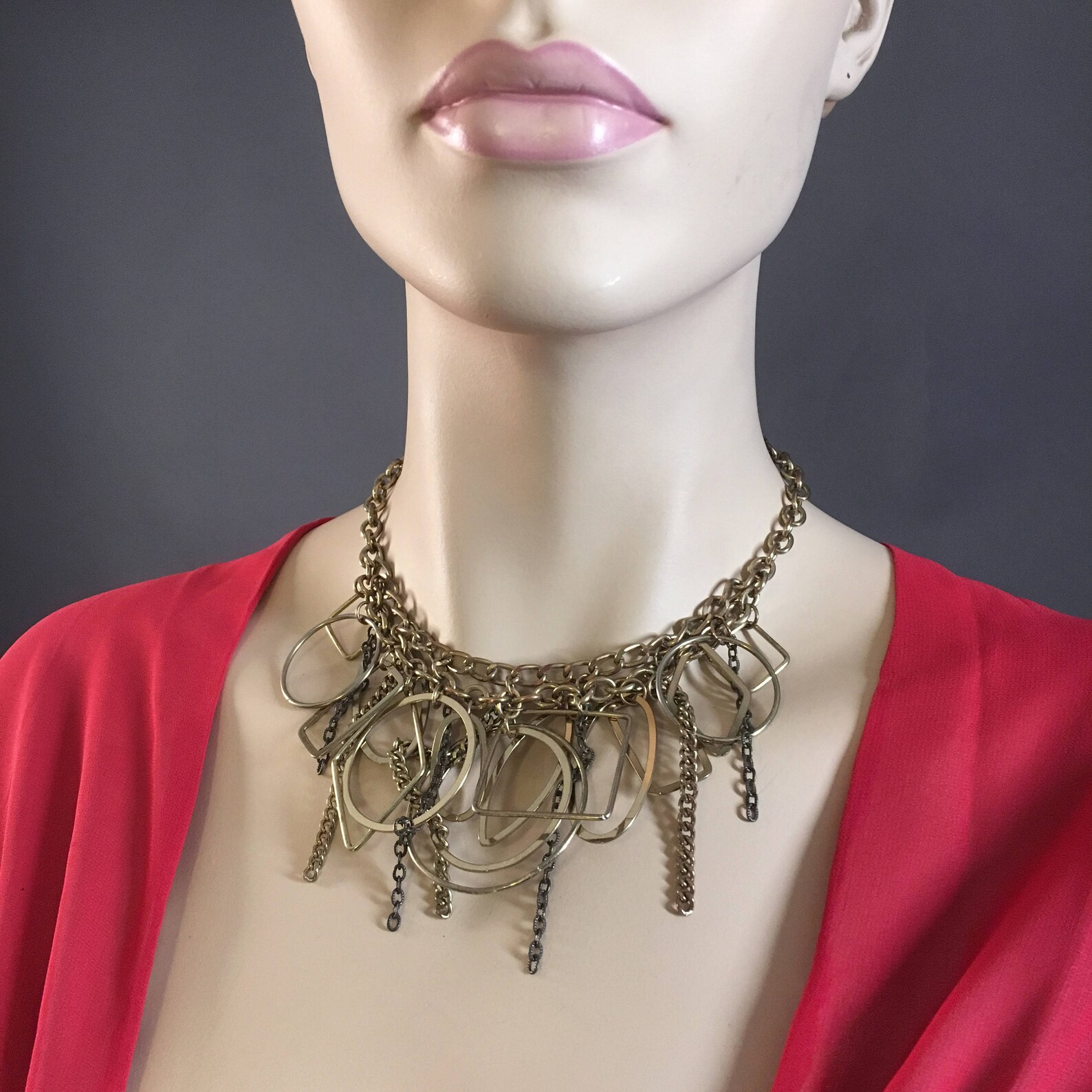 Large Abstract Necklace Geometric Shapes Vintage Adjustable Collar ...