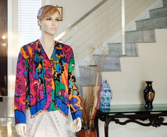 Floral Women's Shirt Multicolor Blouse Beaded Accessorized - Etsy
