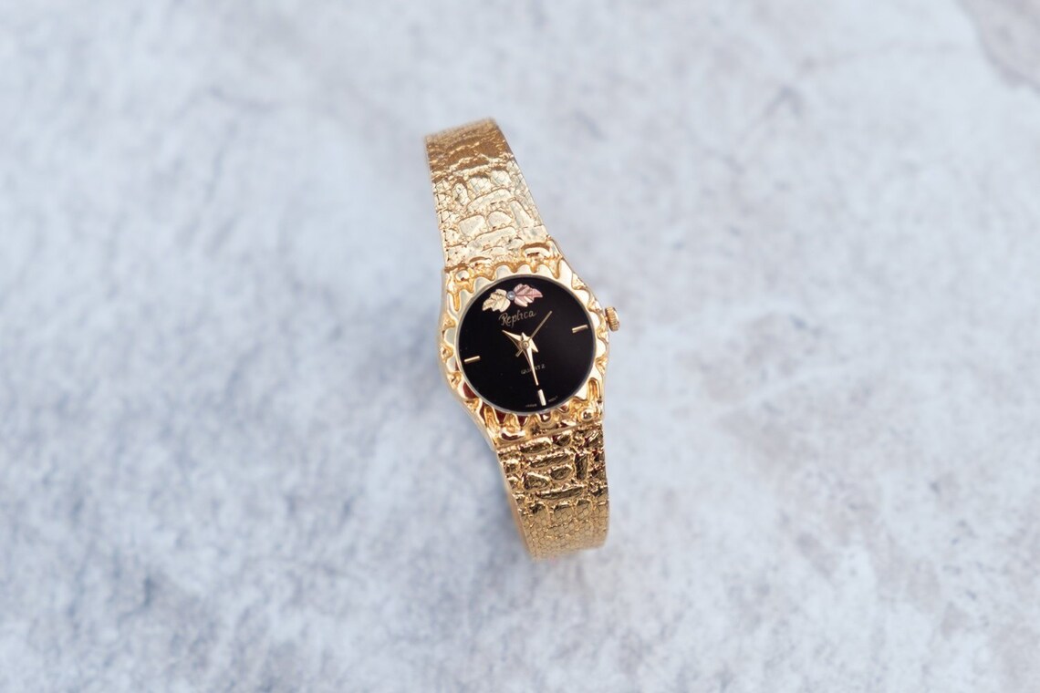 1980's Gold Plated Lady's Watch Vintage Textured Band | Etsy