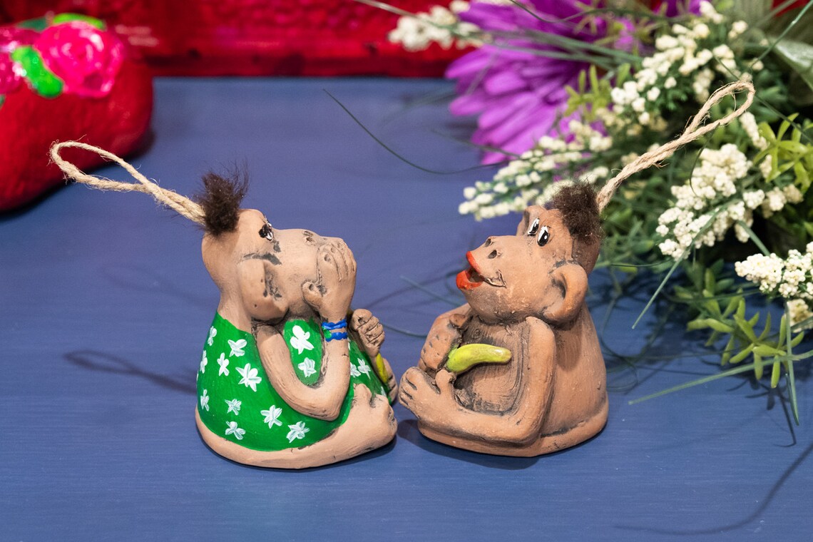 Monkey Bell Set of Male Female Couple Gift Ornament Tree | Etsy