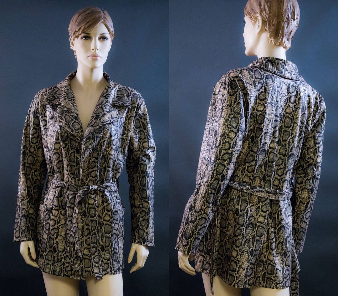 Snake Fabric Blazer Faux 80s Reptile Short Slouchy Coat Woman Top ...