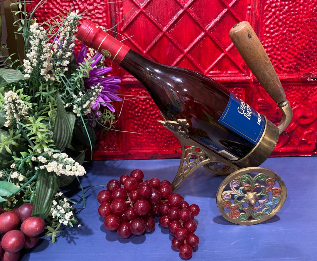 Wagon Wine Rack Wheelbarrow Bottle Holder Solid Brass Holiday Ornate ...