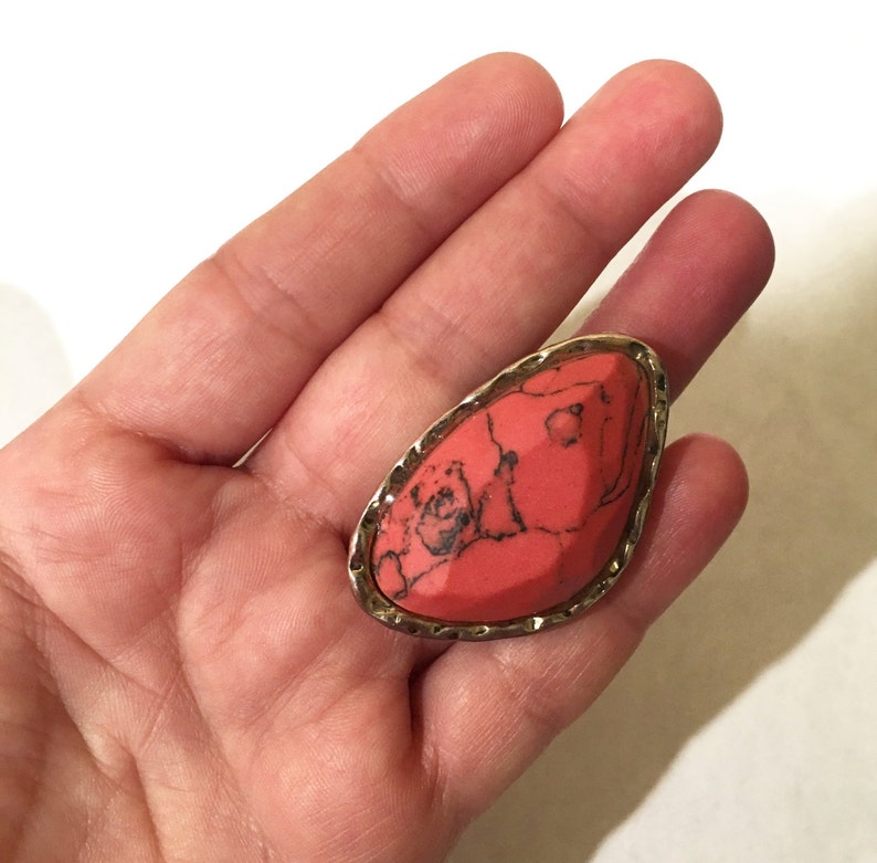 Coral Ring Geometric Shape Wide Band Statement Boho Bold Edgy | Etsy