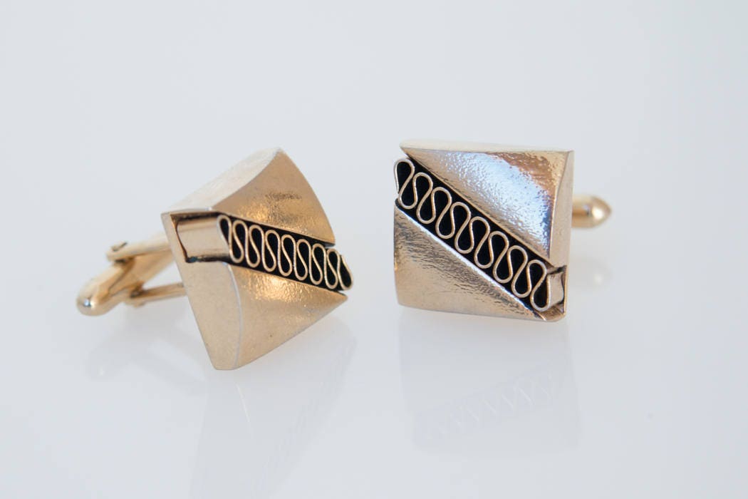 Large Square Cufflinks Gold Tone Vintage Classic French Style | Etsy