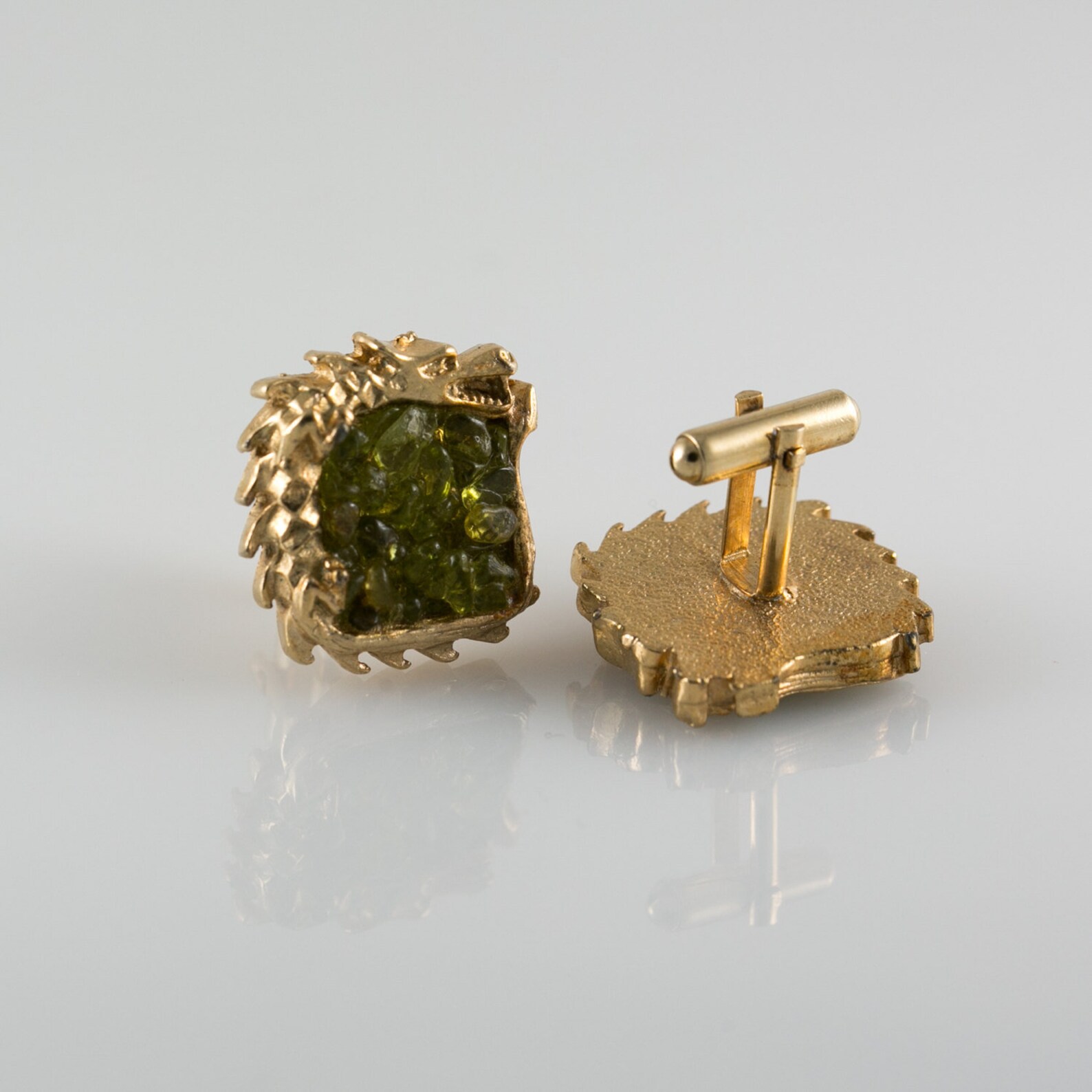 Dinosaur Cufflinks Green Yellow Abstract Metal Whaleback / Unisex Suit ...