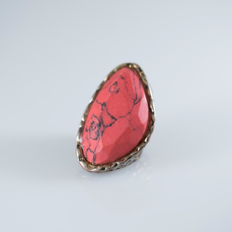 Coral Ring Geometric Shape Wide Band Statement Boho Bold Edgy | Etsy