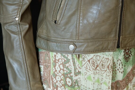Olive Genuine Leather Jacket Zipper Coat Pockets Moto… - Gem