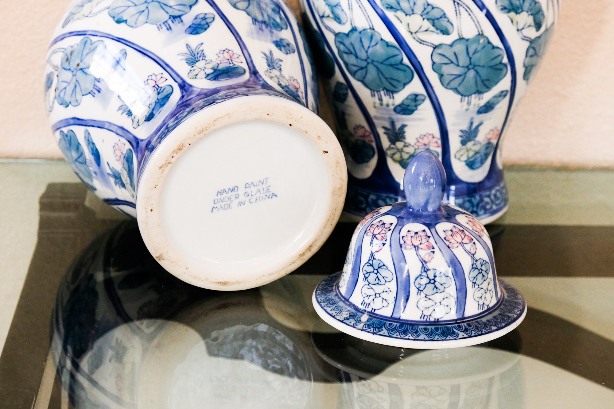 Large Ginger Jar Porcelain Floral Vase W/lid Hand Paint Under | Etsy