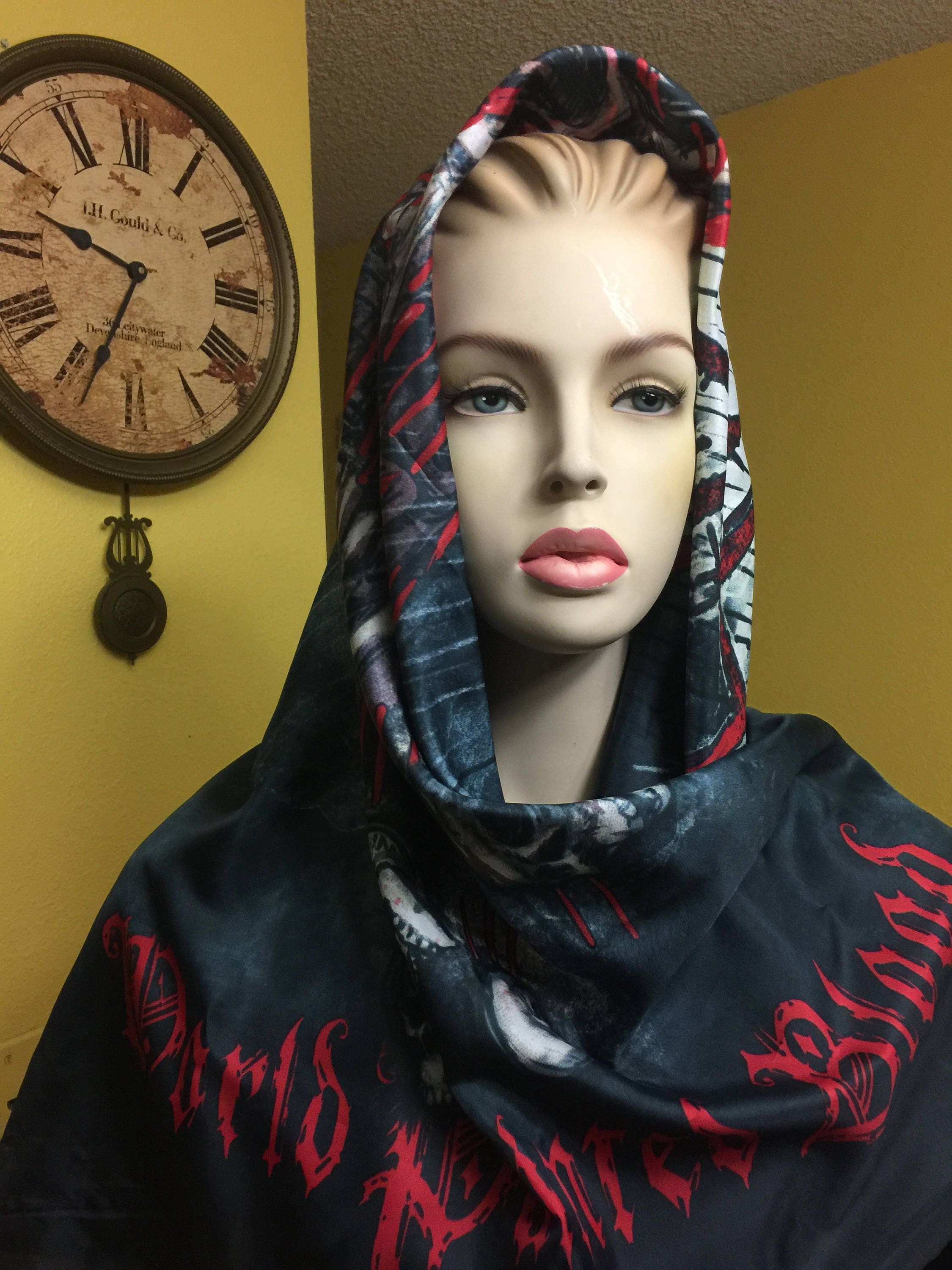 Pirate Skull Scarf Slayer World Painted Blood Large Gray Black - Etsy