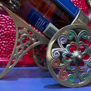 Wagon Wine Rack Wheelbarrow Bottle Holder Solid Brass Holiday Ornate ...