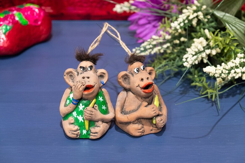 Monkey Bell Set of Male Female Couple Gift Ornament Tree - Etsy