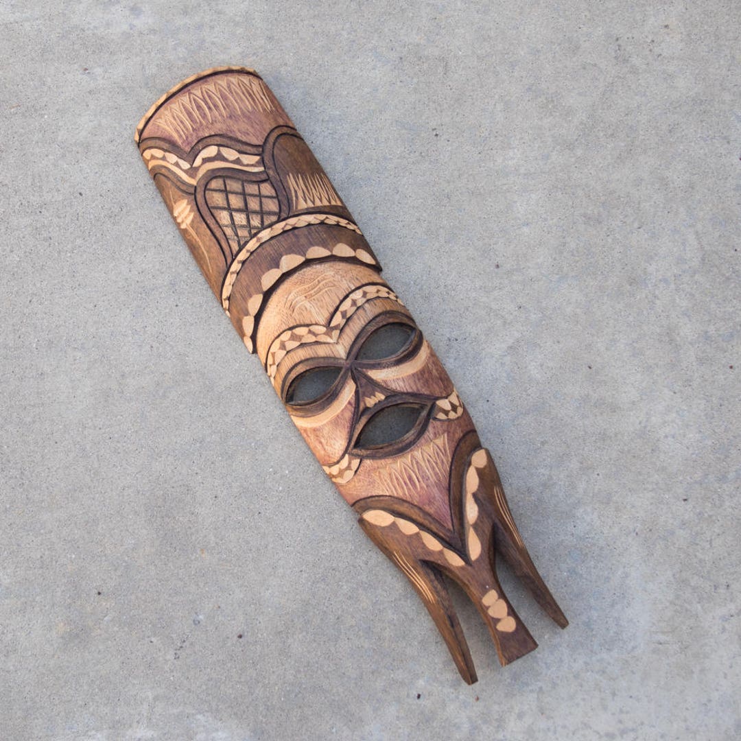 Tall Wooden Face Mask Wall Hanging Ethnic Carved Vintage Carnival ...